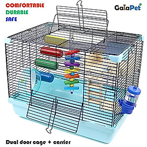 Hamster Cage | Dwarf Hamster Habitat with Exercise Wheel, Water Bottle & Accessories | 18" L x 12.5" W x 13.5" H by GalaPet