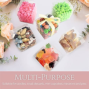 75 pcs 2x2x2 Inch Clear PET Macaron Boxes, Wedding Plastic Boxes, Treat Candy Boxes, Small Clear Boxes for Gifts, Clear Party favor Boxes, Clear Cupcake Boxes with Free Gold Wrapping Ribbon