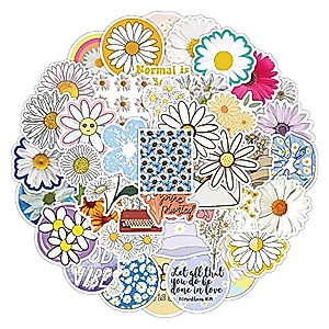 Flower Stickers,Plants Decals 50 Pcs,Vinyl Waterproof DIY Decorations for Laptop Water Botter Guitar,Happy Birthday Party Supplies,Decor for Teens Adults (Daisy Stickers)
