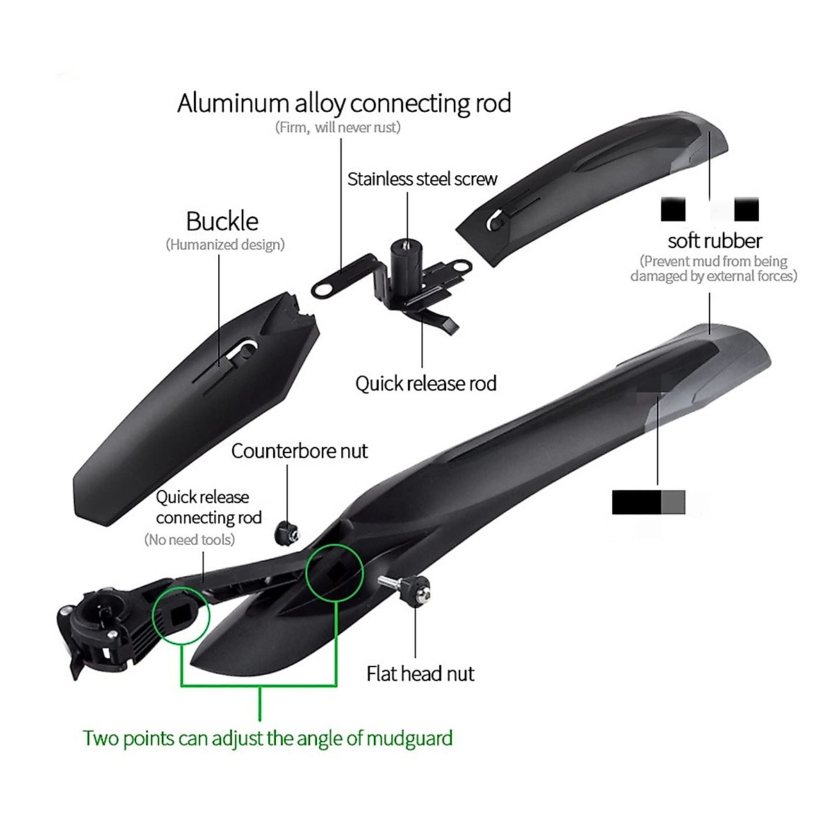 Bike Fender, Portable Bicycle Mudguard,Portable Adjustable Mountain Bike Front and Rear Mud Guard Fenders set, Bike Mudguard Set Fender E-Bike 26 27.5 29 Mountain Bicycle TPE Widen Lengthen Front Rear
