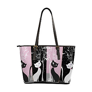 InterestPrint Tote Bags Women's PU Leather Handbags Ladies Shoulder Bag Valentine's Day Lover Cats