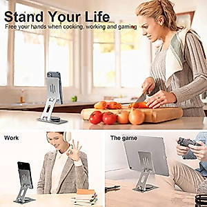 NERDI Universal 360° Swivel Foldable Cell Phone Stand, Desk Stand, Adjustable Angle and Height, Durable Aluminum Metal, Perfect for Video Calls, Watching Videos, Playing Game (Grey)