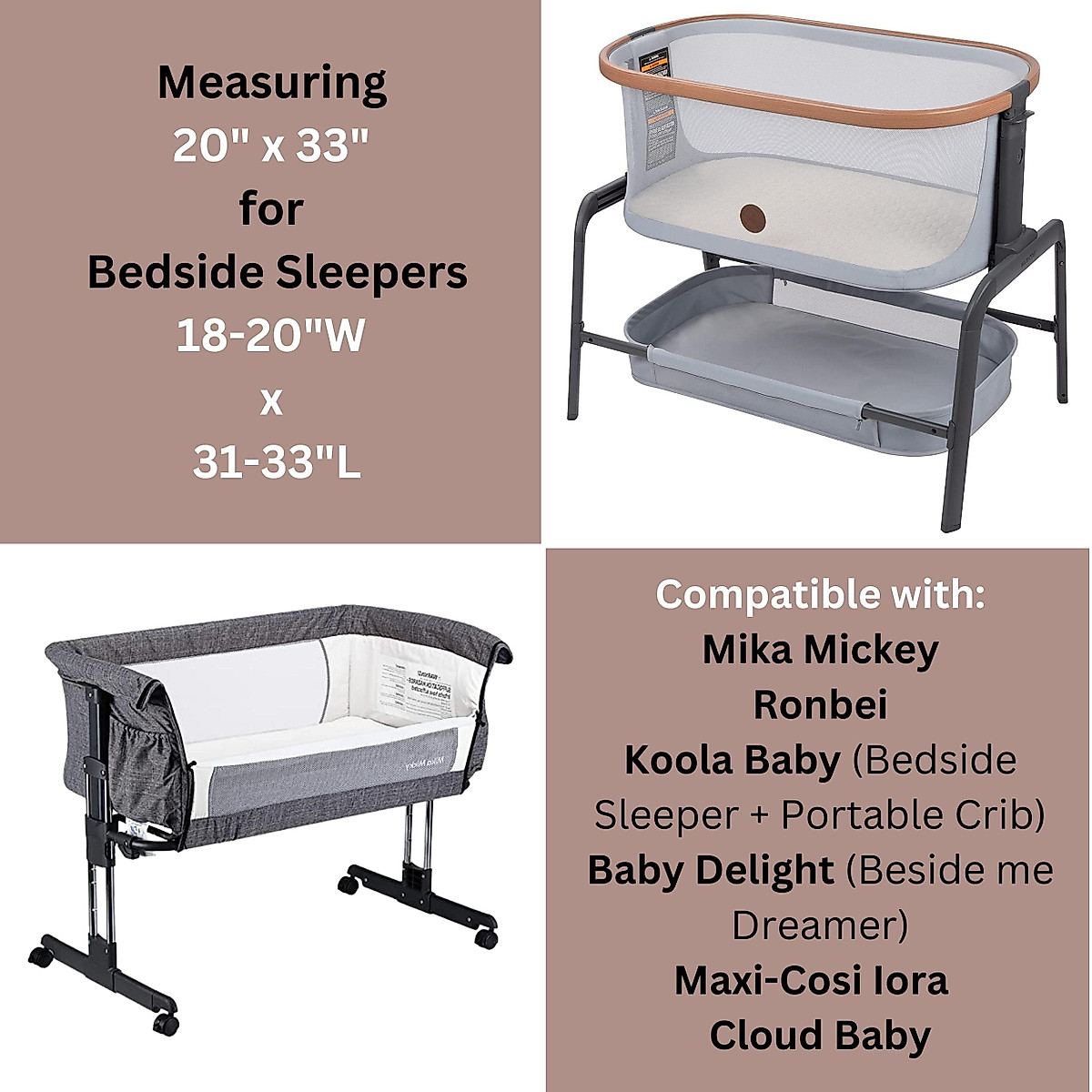 Bassinet Fitted Sheets 33 x 20” Compatible with Mika Micky, Maxi COSI, Ronbei, Amke, Baby Joy, Cloud Baby, Koola Baby Bedside Sleeper – 100% Organic Jersey Cotton – Safari Giraffe – 2 Pack