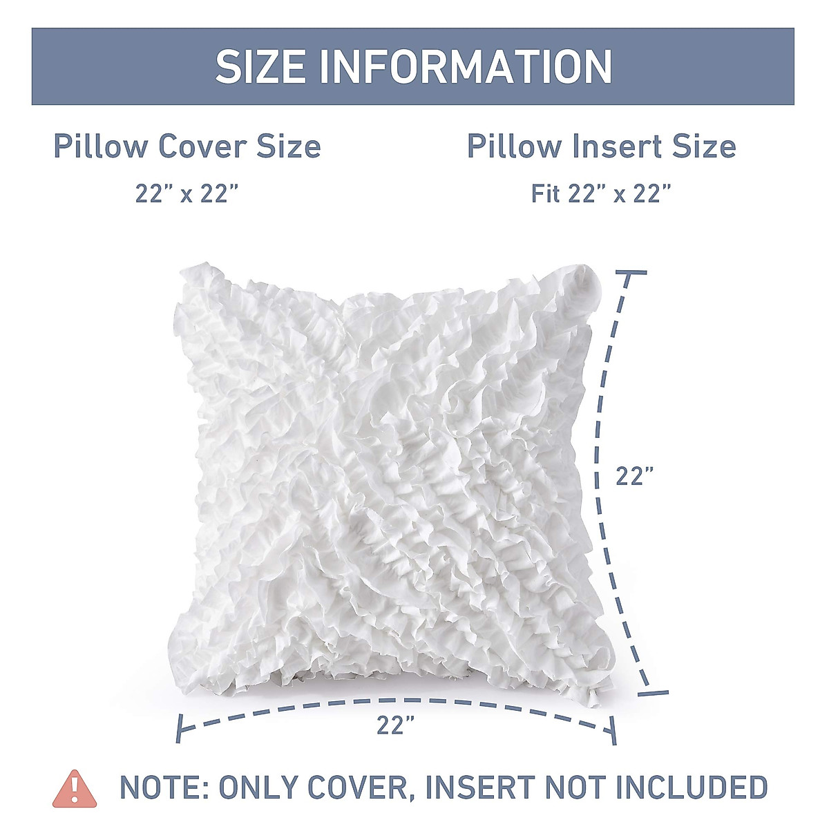 Leeden Throw Pillow Covers (Set of 2), 3D Design Handmade Cute Ruffles Pillowcase, Christmas Decorative Cushion Cover for Sofa Couch Bedroom Living Room, 22 x 22 inch, White