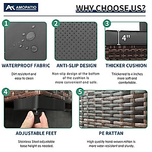 Amopatio Patio Furniture Set 7 Pieces Patio Conversation Set, Outdoor Sectional Wicker Rattan Sofa with All-Weather Cover and Pillows, Fits Porch Garden Backyard Balcony(Grey)