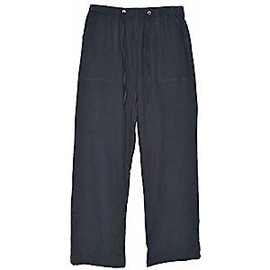 perdontoo Mens Casual Cotton Linen Pants Elastic Waist Drawstring Straight Summer Beach Pants (Small, Black)
