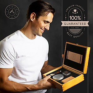 Damascus Straight Razor Kit - Shave Ready Straight Razor, Damascus Steel Straight Edge Razor, Walnut + Steel Straight Razor For Men, Brush, Strop, Soap, Complete Straight Razor Shaving Kit, Great Gift