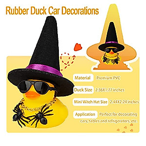 MuMyer Car Rubber Duck Ornaments Halloween Duck Car Dashboard Decorations with Mini Witch Hat Sunglasses Necklace for Halloween Themed Gifts