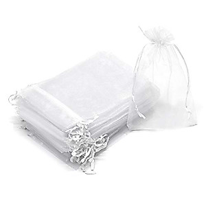 Dealglad 50Pcs White Organza Bags 3x4 Inch, Sheer Wedding Party Favor Bags with Drawstring, Jewelry Gift Bags Christmas Candy Pouches