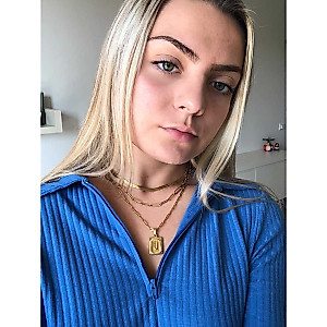 JoycuFF Dainty Layered Initial Necklaces Gift for Women, 18K Gold Plated Paperclip Chain Necklace Simple Cute Letter Pendant Initial M Choker Necklace Gold Layered Necklaces for Women