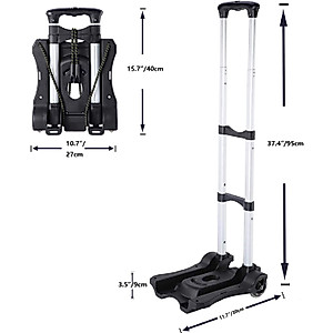 Wawxmo Aluminum Folding Hand Trucks Portable Luggage Cart with Wheels Lightweight Travel Hand Truck/Heavy Duty Moving Dolly (80LB)