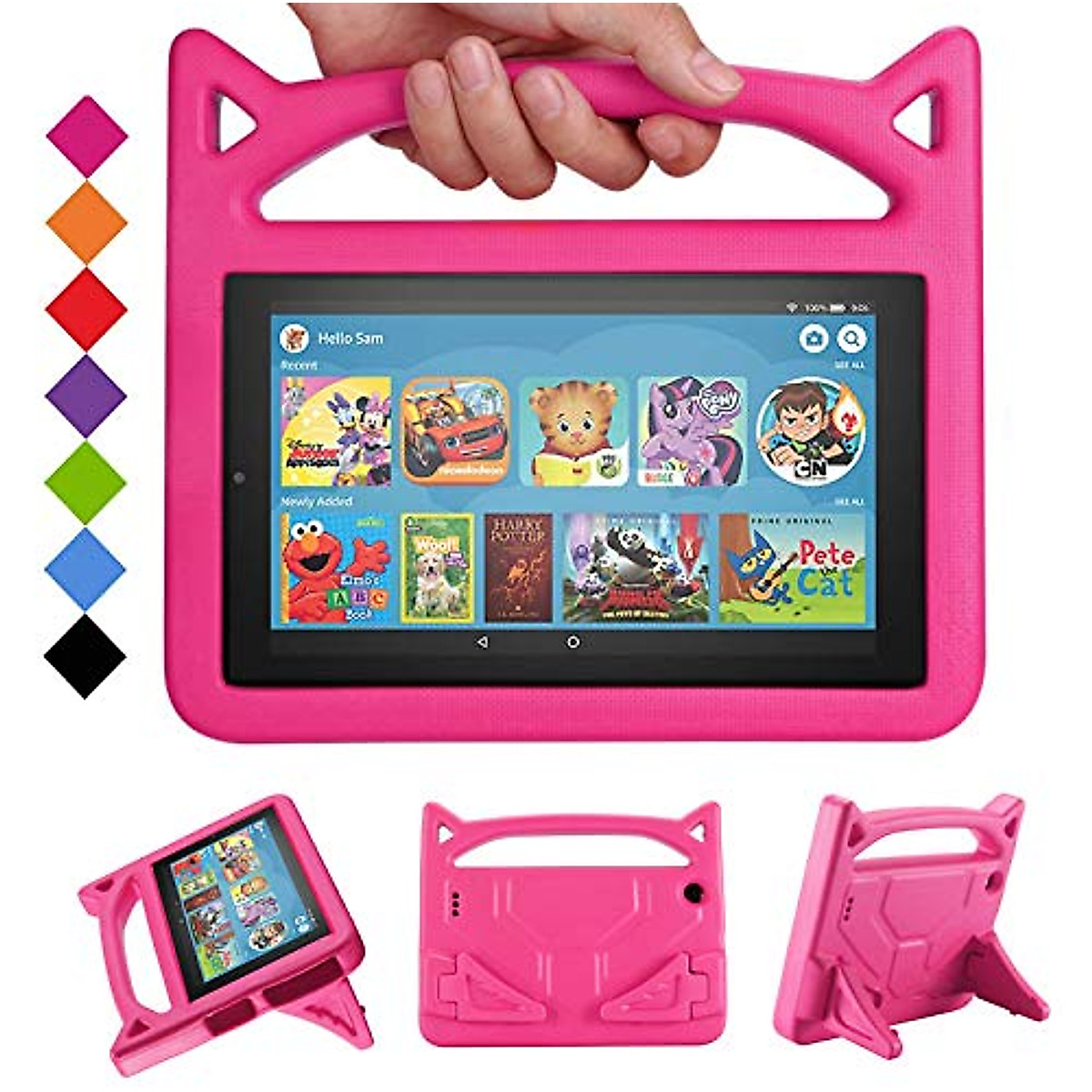 2019 Fire 7 Tablet Case for Kids -SHREBORN Kids Shock Proof Case Cover with Handle and Stand for Amazon Kindle Fire 7 Inch Tablet (Compatible with 9th/7th/5th Generation, 2019/2017/2015 Release)-Rose