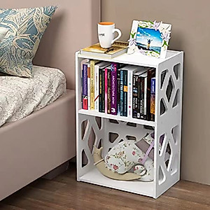 Rerii Small Bookshelf Bookcase for Small Spaces, Bed Side End Table 3 Tier 2 Shelf, Mini Little Book Shelf Case for Kids Room Bedroom Living Room Office, White