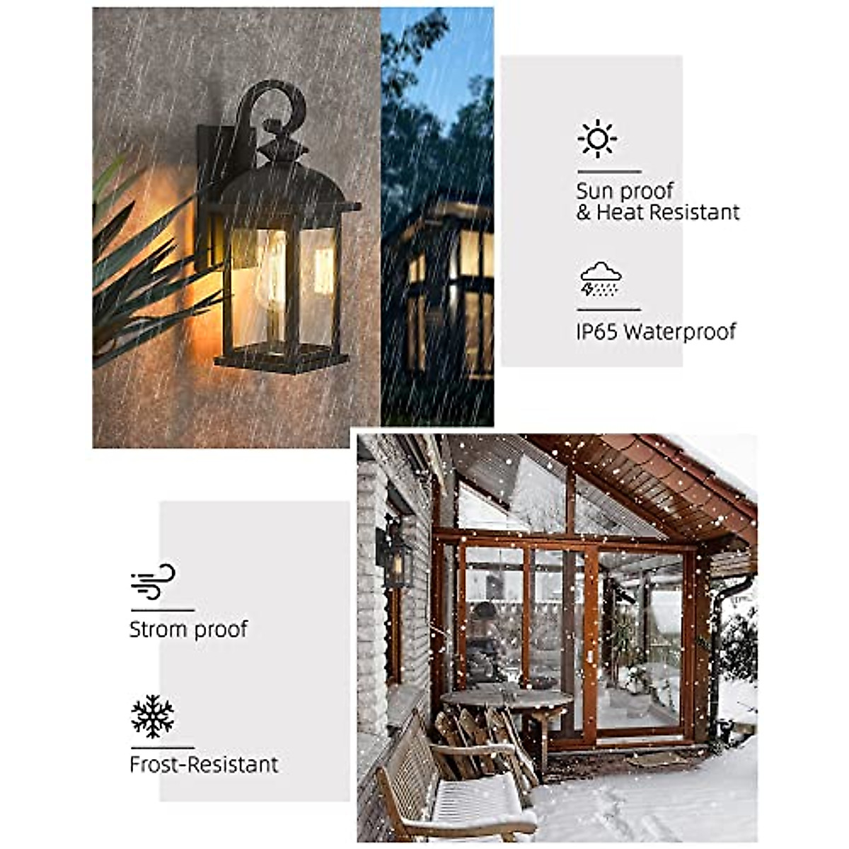 FEMILA Outdoor Wall Light Fixture,1-Light Exterior Waterproof Wall Sconce,E26 Socket Front Porch Lights,Anti-Rust Matte Black Finish with Seeded Glass Lampshade,4FD54B-BK