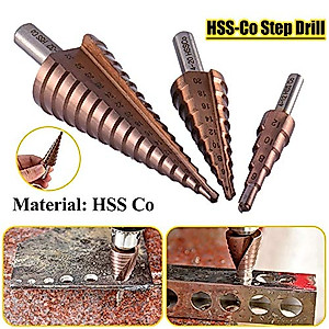 HSS-CO M35 Step Drill Bits Cut Tool， Step Drill for DIY Woodworking, Plastic Wood 5-27mm