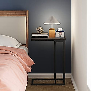 Yusong Small C Shaped End Table, Slim Narrow Couch Side Tables Slide Under Sofa Bed, Skinny Snack Tray Table for Coffee Laptop in Living Room,Easy Assembly,Grey