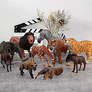 10 PCS Wildlife Grassland Animal Figures Model Figurines Lion Tiger Anteater Leopard Party Favors Supplies Cake Toppers Decoration Cognitive Toys Set for Boys Girls Kid