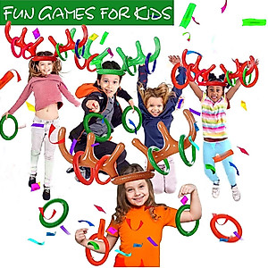TOPLEE 20 Pieces Inflatable Reindeer Antlers Toss Game, Christmas Party Antler Hat Games for Kids Adults Family Indoor Outdoor Carnival Xmas Games(4 Antlers 16 Rings)