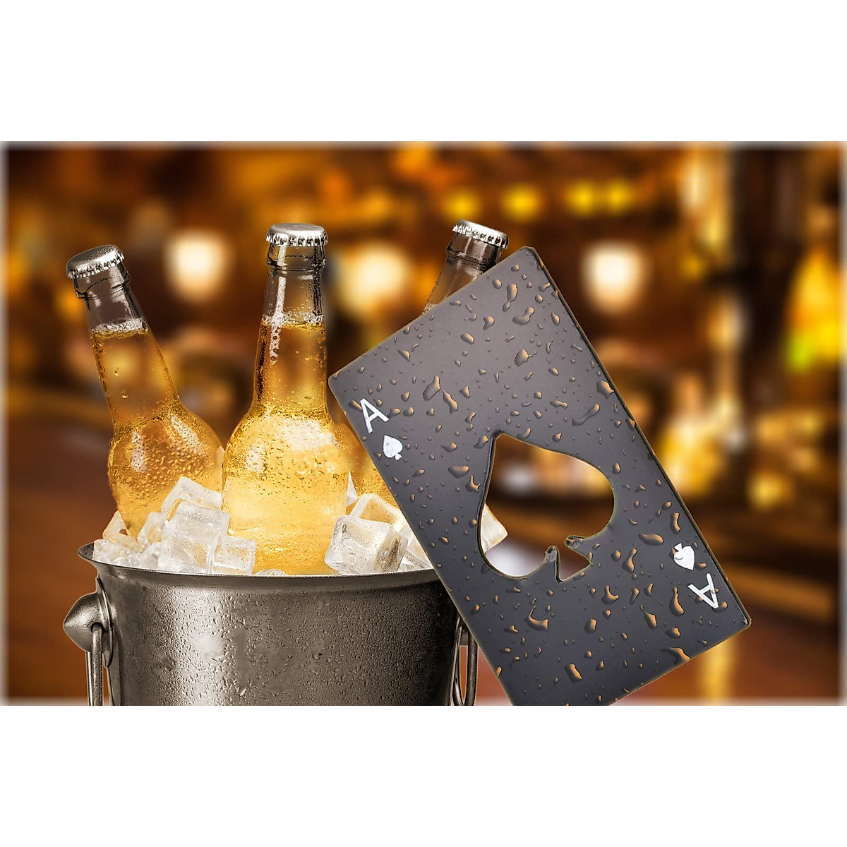 ZB.soar Bottle Openers, Stainless Steel Poker Card Can Openers, Beer Opener Ace Card Bottle Cap Openers Poker Cap Openers (Silver & Black,2 Pcs)