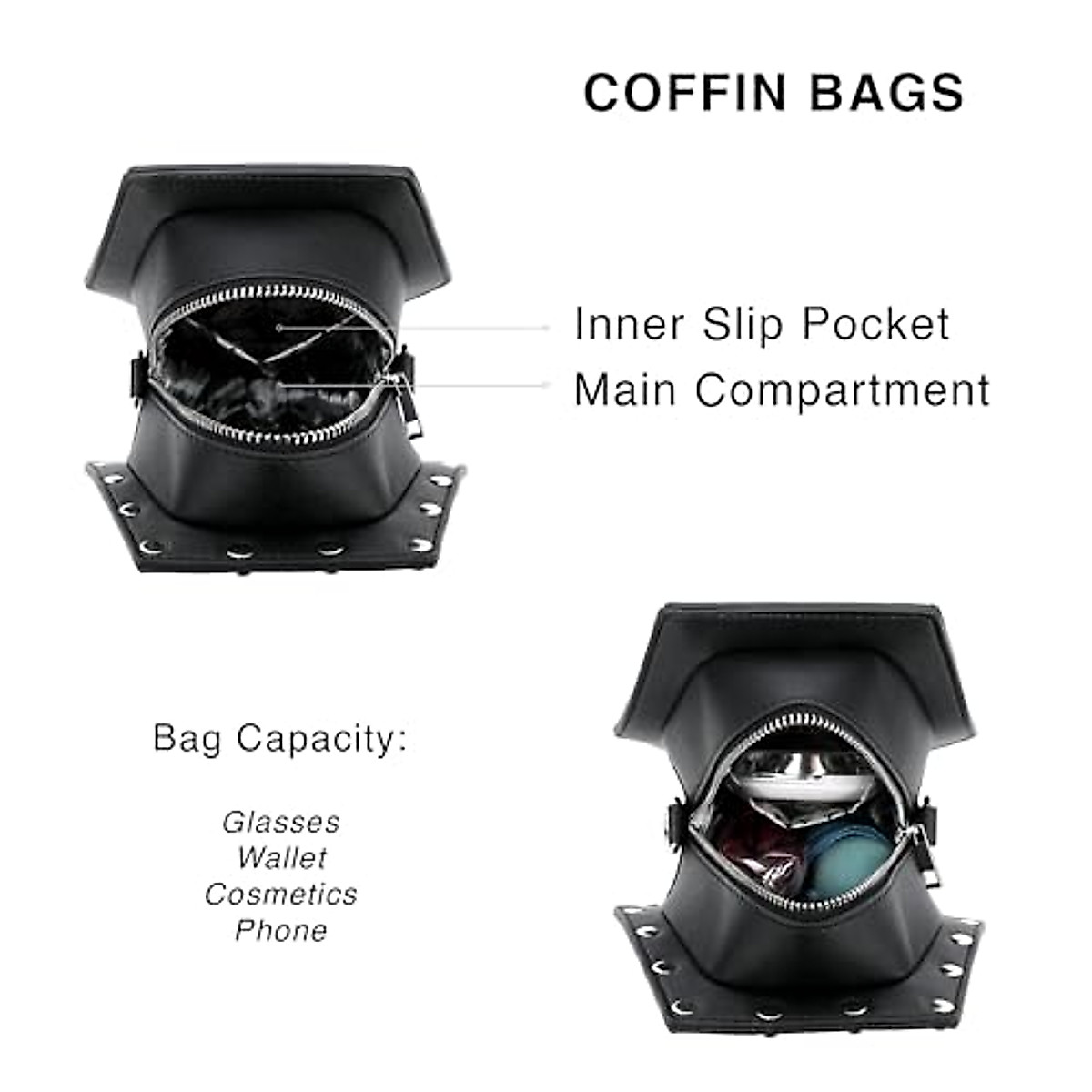 Scarleton Casual Backpack Purse for Women, Punk Skull Backpack, Faux Leather Gothic Shoulder Bag, Rivet Crossbody Bag, H209201E - Black