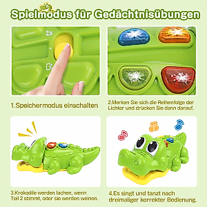 Nueplay Alligator Musical Crawling Toy for 1 2 3 Year Old Kids Babies Toddler Boy Girl Educational Learning Infant Toy with Music Light Game Modes 8 Songs with 3 AA Batteries