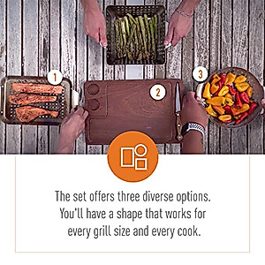 Yukon Glory Grill Basket 3-Piece Mini Grilling Basket Set - Stainless Steel Perforated Grill Baskets for Grilling Veggies Seafood and Meats Includes Grill Pan - Square Basket and Circular Basket