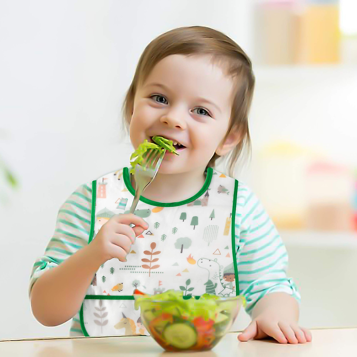 R HORSE 5Pcs Baby Toddler Bibs with Crumb Catcher Pocket & Snap Button Adjustable Waterproof Baby Feeding Bibs for Boys Girls 6-24 Months