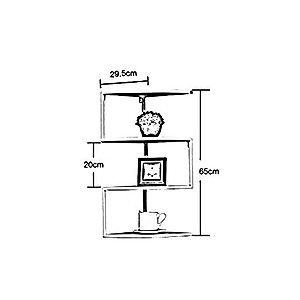 HLL Bookshelf,Wrought Iron Wall Hanging Shelf Storage Rack Wall Corner Frame,White,65Cm