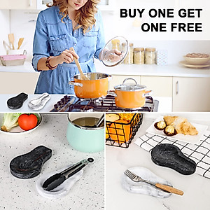 HESHIBI Spoon Rest, 2 Packs Marble Spoon Rest for Kitchen Stove Countertop, Marble Utensil Holder, Perfect for Spatula, Ladle, Fork (White and Black)