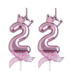 VSHILI 22nd Birthday Candles, Rose Gold 22 Year Old Number Birthday Candles, Happy Birthday Party Cake Topper Decoration Gifts for Women Men
