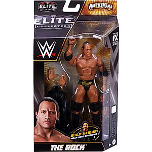 Mattel WWE The Rock WrestleMania Elite Collection Action Figure with Accessory & "Mean" Gene Okerlund Build-A-Figure Parts, 6-inch