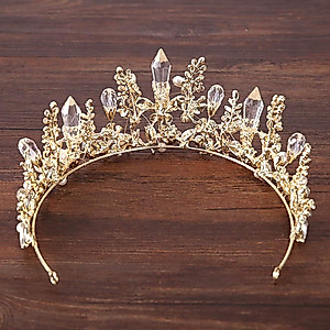 Bmirth Baroque Crown and Tiara Gold Crystal Pearl Bride Wedding Queen Crowns Decorative Princess Tiaras Rhinestone Hair Accessories for Women and Girls (A)