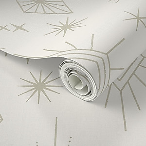Peel & Stick Wallpaper Swatch - Beige Star Space Retro Neutral 60'S Whimsical Whimsy Magic Celestial Magical Boho Custom Removable Wallpaper by Spoonflower