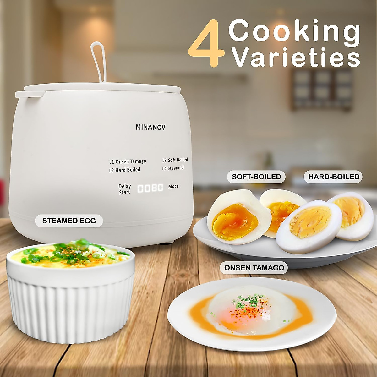 MINANOV Egg Maker - Electric Egg Cooker With Auto Shut Off And Alarm- Egg Maker Machine for Hard Boiled, Soft Boiled, Steamed Egg, Onsen Tamago - Smart Egg Cooker for Home,Kitchen, RV,Camping