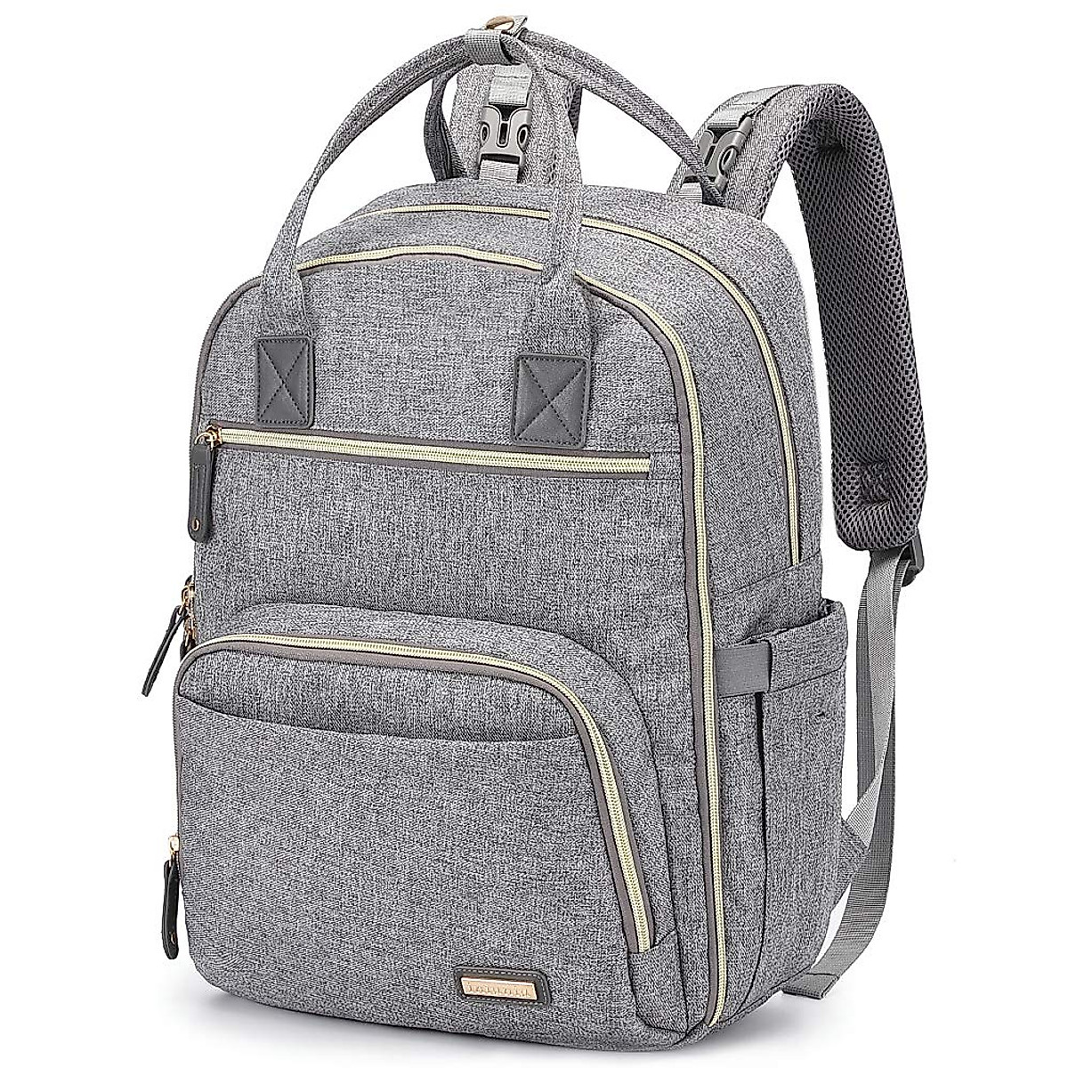 iniuniu Diaper Bag Backpack, Large Unisex Baby Bags Multifunction Travel Backpack for Mom and Dad with Changing Pad and Stroller Straps, Gray