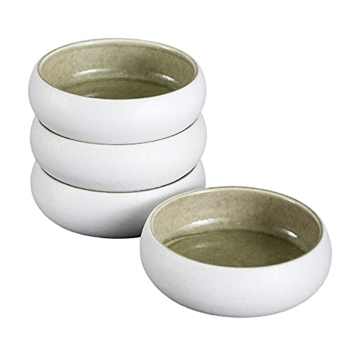 Uaral Salad Bowl Large Serving Bowl 18 Ounce Appetizer Bowls 6.5inch Ceramic Shallow Bowl Set of 4, (White Texture&Green)