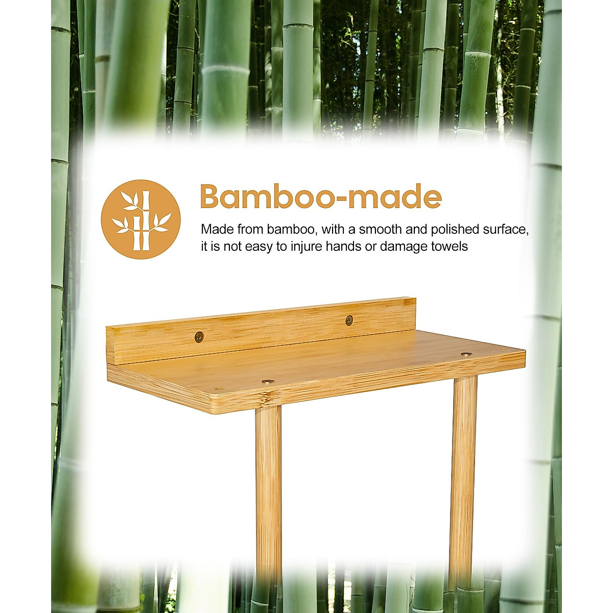 Cozivolife Towel Rack Bamboo for Bathroom, 3 Tier 32.7 inch with 2 Hooks and Shelf Wall Mounted Towel Storage Organizer Shelf, Large Capacity Towel Holder (Natural)