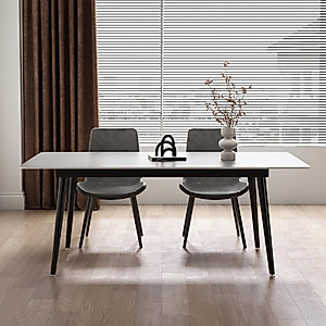 Modern Kitchen Dining Slate Table for 6 Seat,Rectangular Dining White Sintered Stone Table for Home,Kitchen,Living Room,Dining Room,1 Table (White Top)