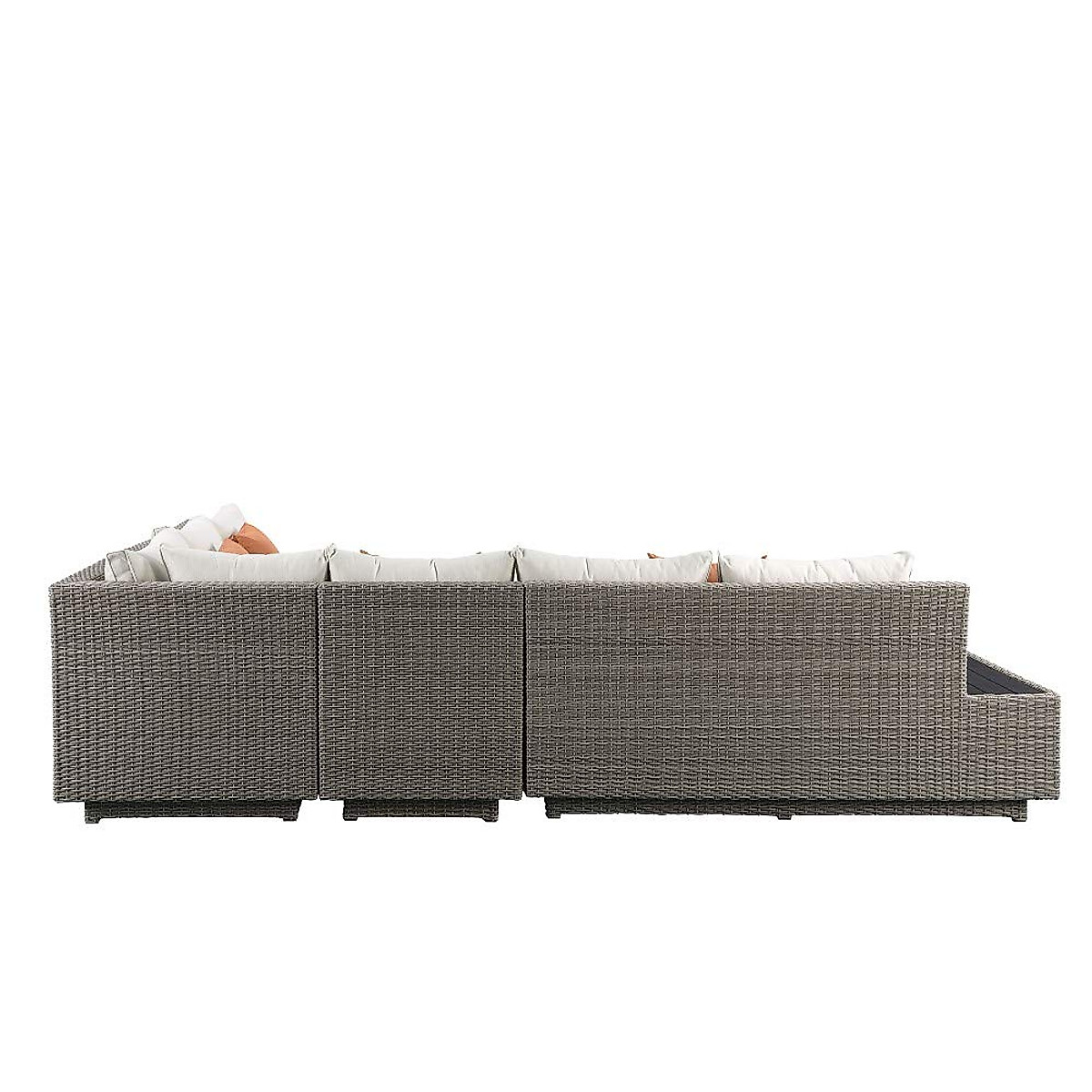 UBGO Outdoor Furniture Set, Sectional, PE Brown Rattan Wicker Sofas,Outside Couch w/Washable Seat Cushions & Modern Glass Wedge Table for Patio, Backyard, Gray