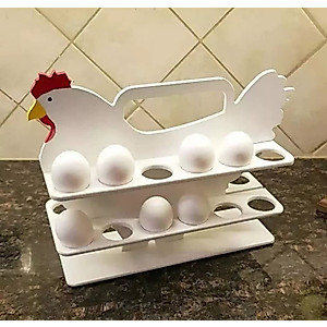 Wooden Egg Basket Holder Chicken Hen Shaped Egg Storage Basket Rack Display 24 Eggs (Rack only)