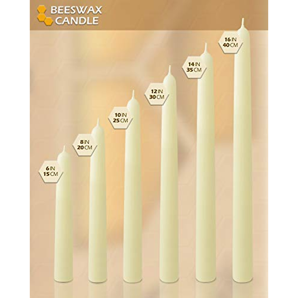 Hyoola 16" Beeswax Taper Candles - 16 Hour Burn Time - White Beeswax Candles - 4 Pack