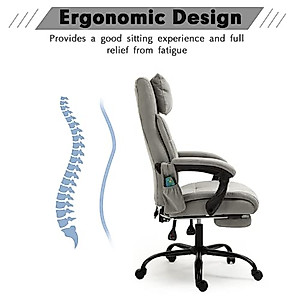 AVAWING Ergonomic Office Chair, Big and Tall Heated Massage Executive Office Chair, Adjustable High Back Cushion Lumbar Back Support Home Office Desk Chair with Foot Rest, 6-Point Vibration, Grey