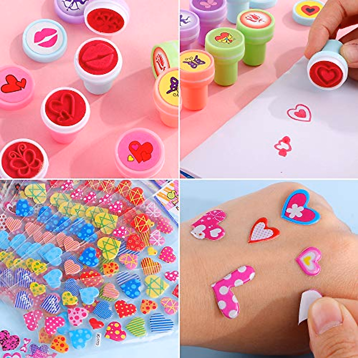 Valentine’s Day Stationery Gift for Kids Classroom 30 PCS Assorted Stationery Exchange Pencil Eraser Ruler Stamper and Stickers Classroom Prizes Goodie Bag Party Supplies with Valentines Gift Cards