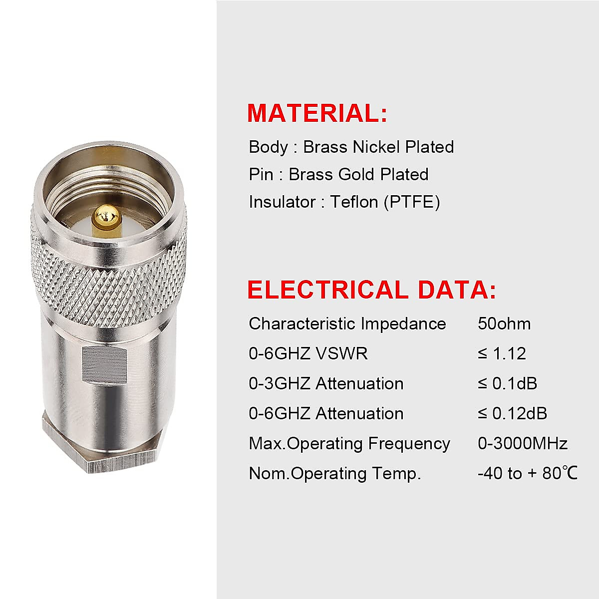 PL259 Coax Connectors, 5-Pack PL-259 UHF Male Clamp Connector PL259 UHF Plug Male RF Coax Connector for LMR400/RG8/RG8U/KMR400/Belden 9913/7D-FB Cable