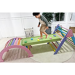 Avenlur Hazel 5-in-1 Indoor Climbing Gym - Waldorf and Montessori Climbing Set with Triangle Ladder, Climbing Ramp, Arch Climber, Rocker, and Slide - Montessori Toys for Children 18mo to 7yr (Rainbow)