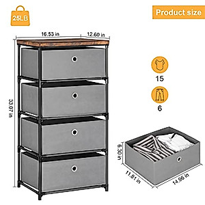 HAITRAL Drawer Clothes Organizer, Fabric Storage Chest - 4 Drawers Storage Organizer Unit for Closet, Easy Assembly Closet Dresser for Dorm, Bedroom, Hallway, Storage Bins (Gray)