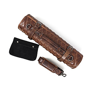 Leather Knife Roll Storage Bag, Elastic and Expandable 10 Pockets, Adjustable/Detachable Shoulder Strap, Travel-Friendly Chef Knife Case by Aaron Leather Goods