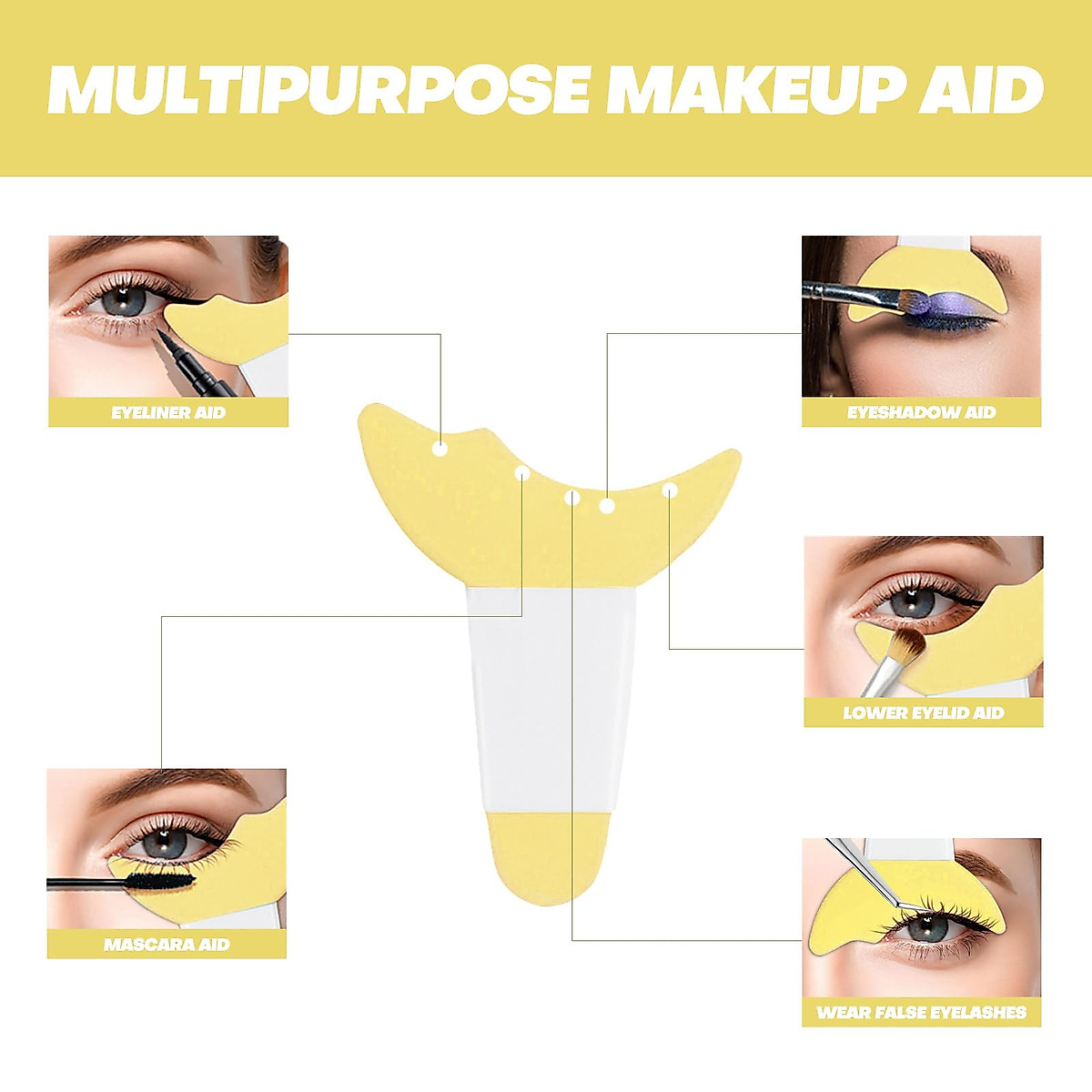 SUMEITANG Eyeliner Stencils 2Pcs Reusable Silicone Eyeliner Aid Mascara Shield Multifunctional Makeup Stencil for Beginners Eyeliner Eyelash Eyeshadow Lipstick Applicator Guide Tool Easy to Use-Yellow