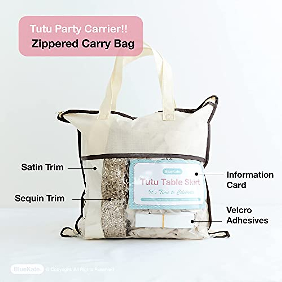 Bluekate Champagne Gold Table Skirt 6ft. Double Organza, Two Trims Party Tutu Table Skirt! Wedding Decorations Rustic Theme, Graduation, Gold Party Decorations. Table Skirts for Rectangle Tables 6ft