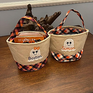 Kids Halloween Basket,Personalized Embroidered Halloween Bucket,Monogrammed Halloween,Halloween Candy Tote,Gingham Halloween Bucket
